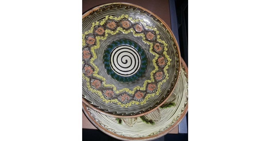 Farfurii lut decorative de perete,farfurie pictata vintage,transport ...