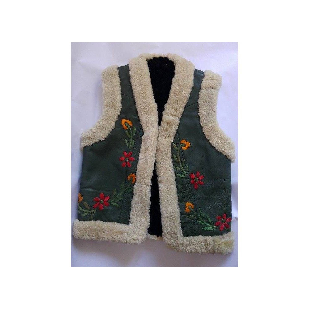 Cojoc, cojocel de copii, de piele naturala si blanita, verde cu ...