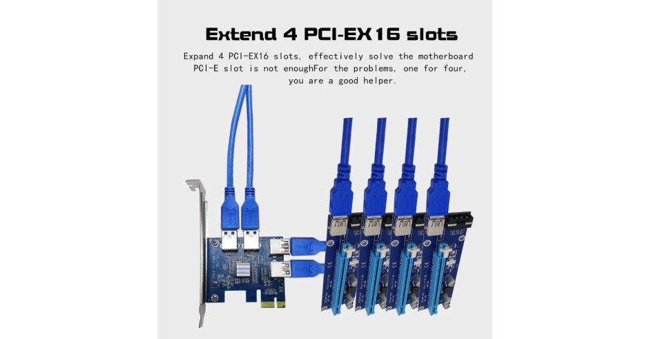 PCI-E Riser Card 1x la 4 sloturi PCI-E 16x USB3.0 60cm BTC LTC ETH ...