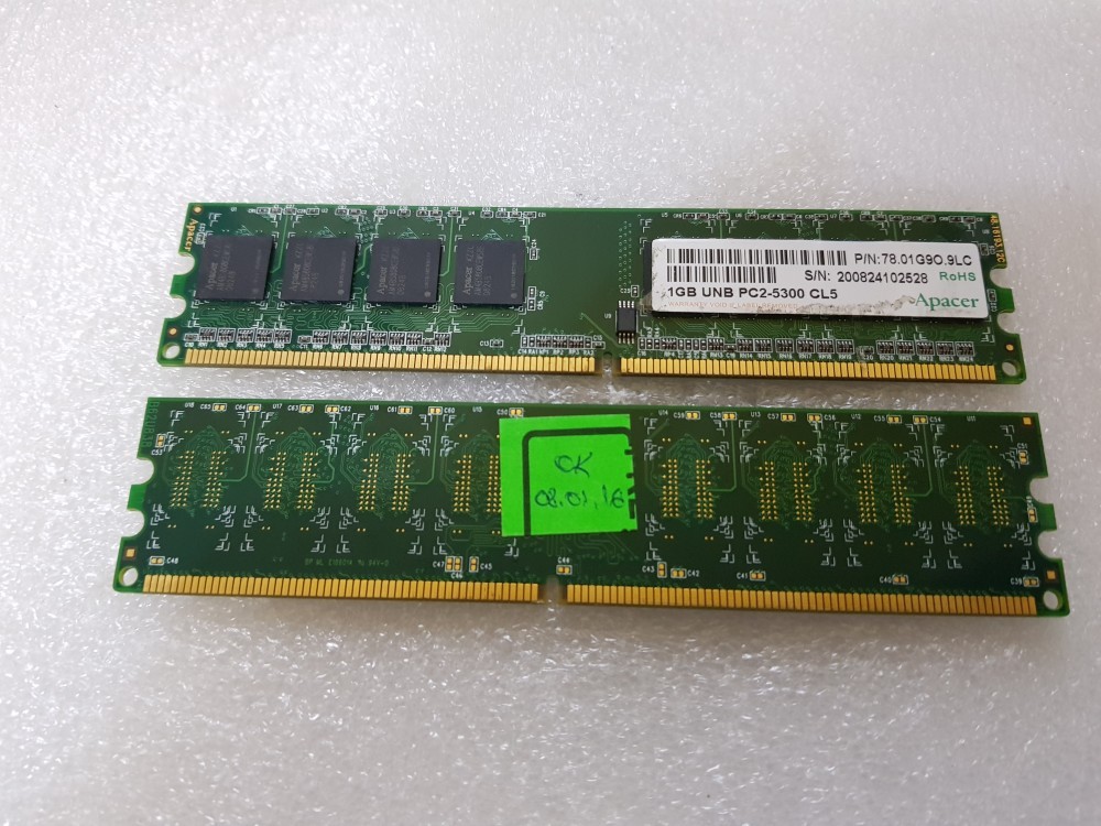 Memorie RAM desktop Apacer 1GB UNB PC2-5300 CL5 DDR 2, 667Mhz - poza ...