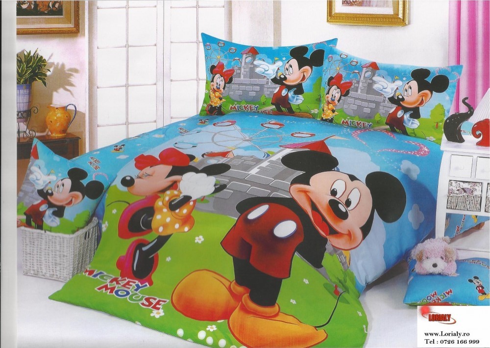 Cuvertura de pat Mickey Mouse si Minnie Mouse | arhiva Okazii.ro
