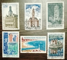 FRANTA 1966/67 - MONUMENTE ISTORICE SI TURISTICE, 6 timbre stampilate ...