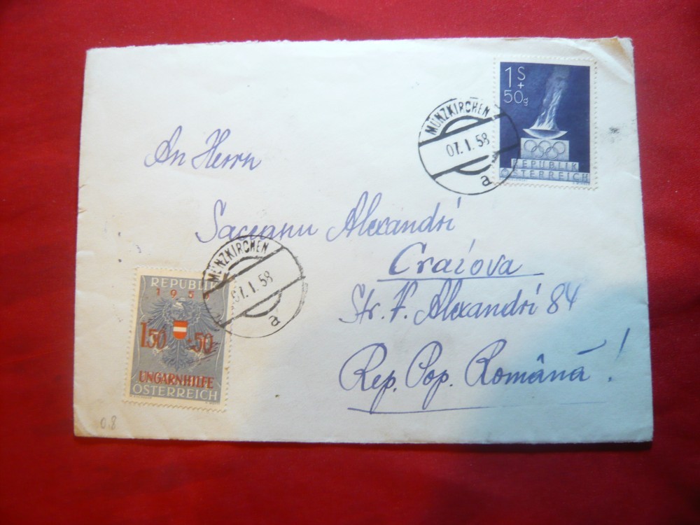 Plic circ. Austria cu timbru Olimpic si timbru Revolutia Maghiara 1958 ...