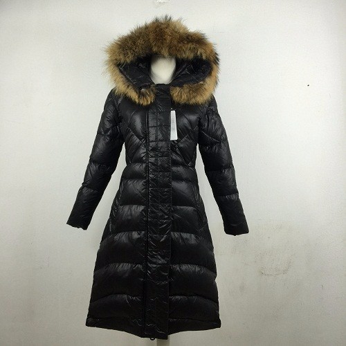 Geaca lunga Moncler, cu puf de gasca si gluga blana naturala - Geaca ...