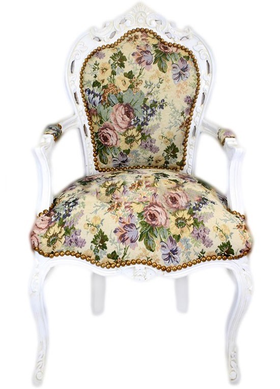SCAUN BAROC DIN LEMN MASIV ALB CU TAPITERIE CU FLORI | arhiva Okazii.ro