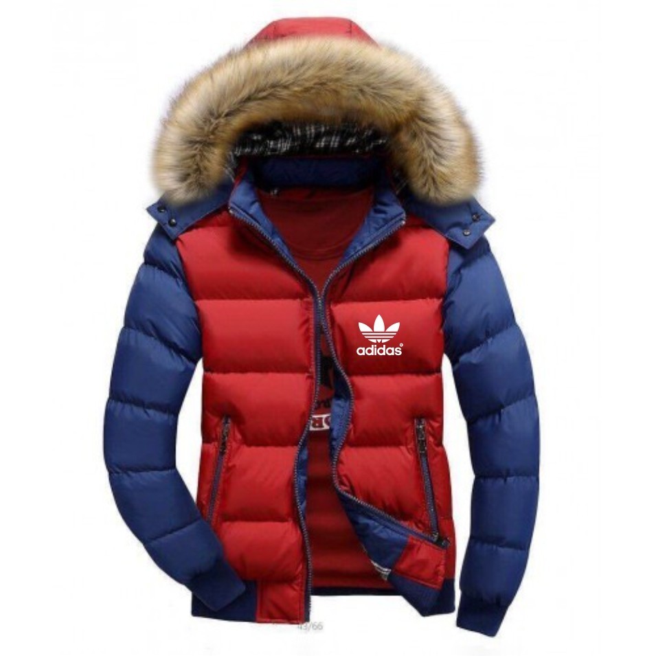 Geaca Adidas iarna cu gluga detasabila si blana jacheta ros albastru ...