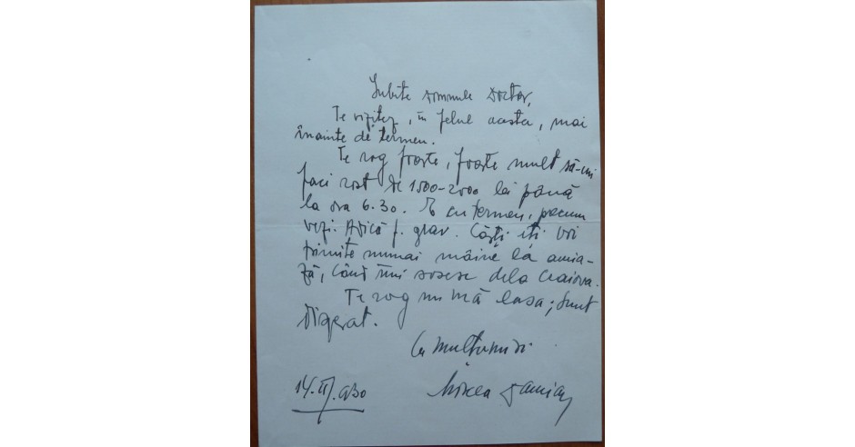 Scrisoare a scriitorului Mircea Damian, autorul lucrarii Bucuresti ...