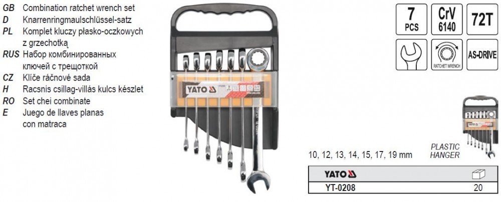 Set Chei Combinate cu Clichet Yato 10-19MM, 7buc YT-0208 | arhiva Okazii.ro