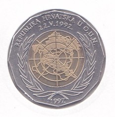 Moneda Croatia 25 Kuna 1997 - KM#48 aUNC ( bimetalica , comemorativa: 5 ...