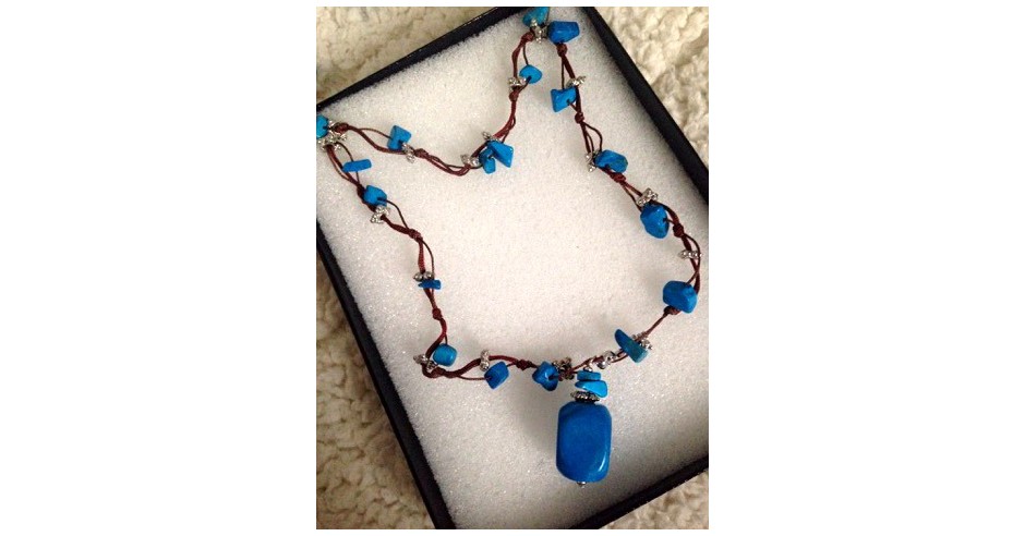 Colier DUBLU -lantisor cu pietre/ piatra pretioasa turcoaz PERUZEA ...