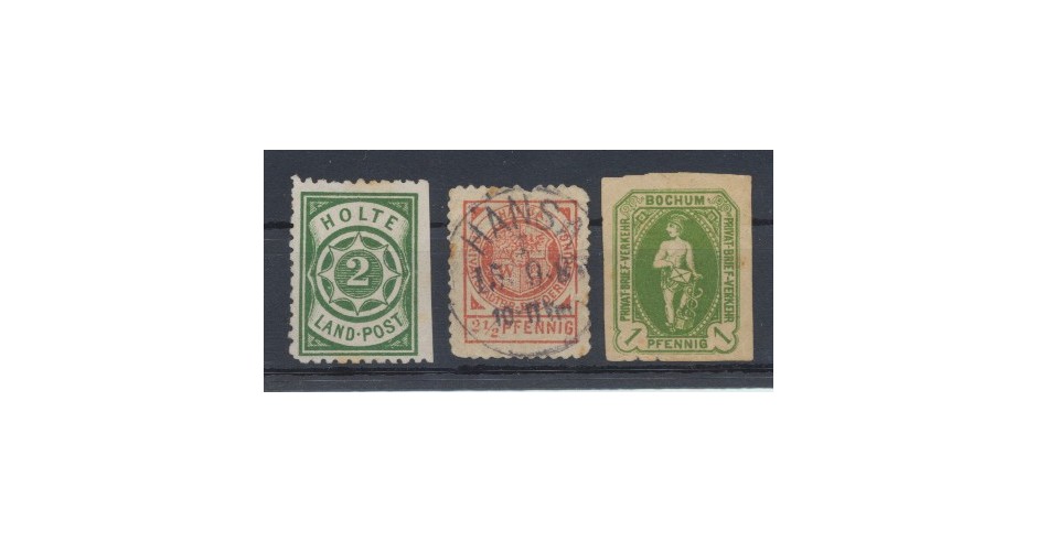 Germania secolul XIX 3 timbre de curier postal local din Holte Bochum ...