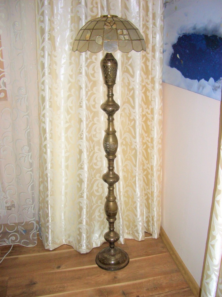 Lampadar, veioza podea orientala, alama, vitraliu sidef, vintage, (1 ...