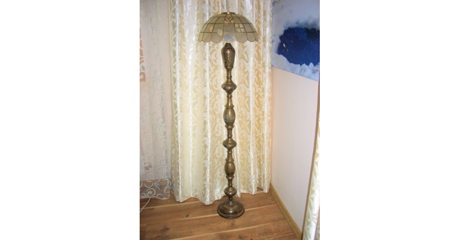 Lampadar, veioza podea orientala, alama, vitraliu sidef, vintage, (1 ...