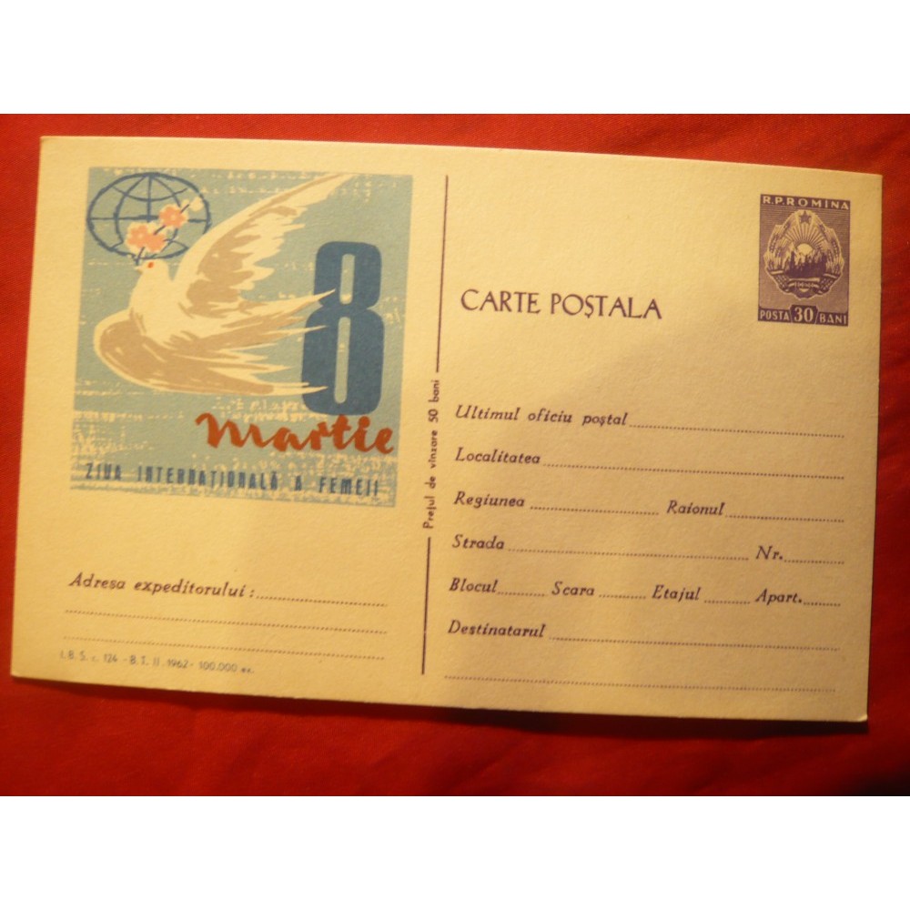 Carte Postala ilustrata 8 Martie Ziua Femeii,cod 124/1962 | arhiva ...
