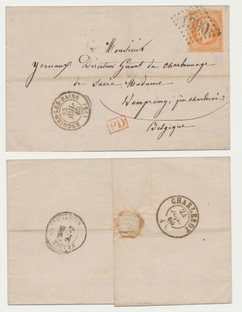 FRANTA 1865 plic clasic cu timbru Napoleon 40 Cts Enghien-Les-Bains ...