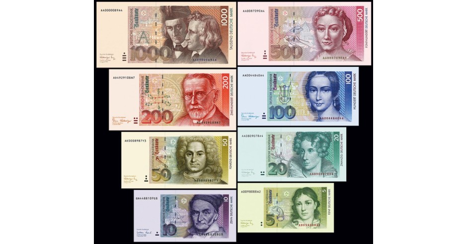 Bancnota Germania Federala 5 - 1.000 Marci 1989-99 - P37-44 UNC (8 ...
