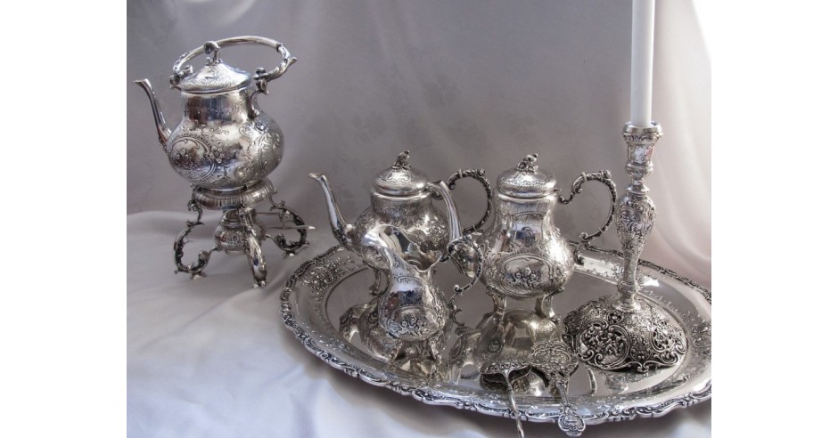 SAMOVAR SI SET DE CAFEA SI CEAI DIN ARGINT MASIV ??800 STILUL ROCOCO ...