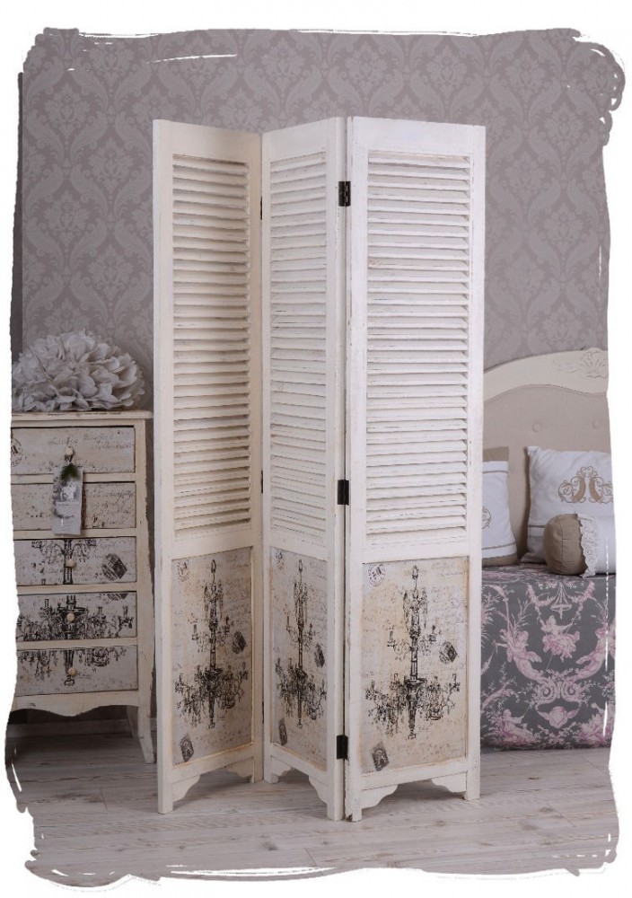 PARAVAN DIN LEMN MASIV ALB ANTICHIZAT CU DESENE SOD025 | arhiva Okazii.ro