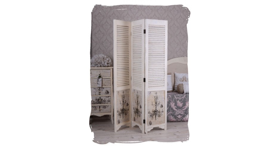 PARAVAN DIN LEMN MASIV ALB ANTICHIZAT CU DESENE SOD025 | arhiva Okazii.ro