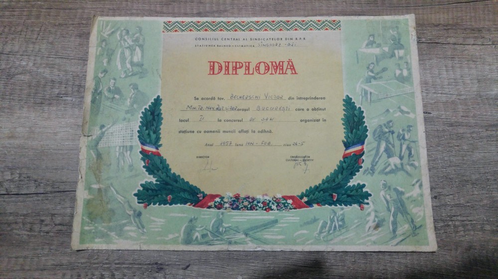 Diploma concurs de sah 1957/ perioada comunista | arhiva Okazii.ro