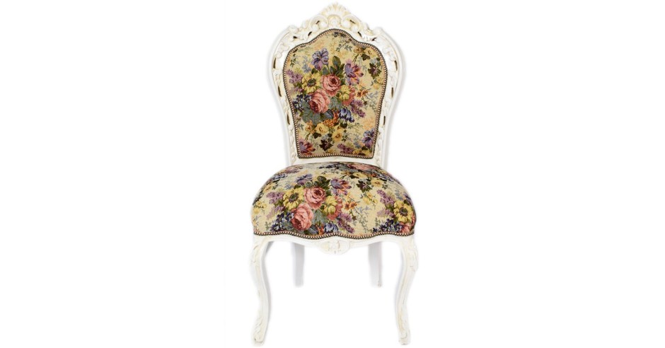 SCAUN BAROC DIN LEMN MASIV ALB CU TAPITERIE DIN STOFA CU FLORI CAT655 ...