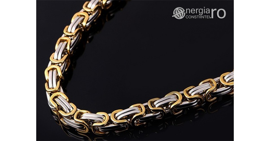 Set format din lant si bratara model bizantin din INOX placat cu aur de ...