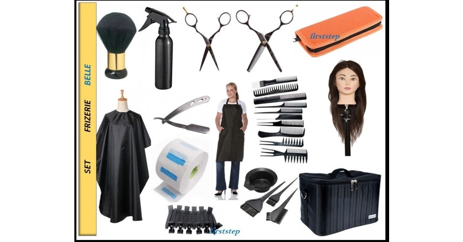 Set kit frizerie coafor complet BELLE geanta echipata cap practica par ...