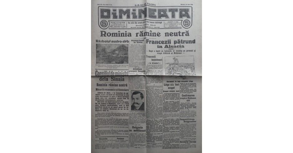 Ziarul Dimineata ; Director C - tin Mille , 30 Iulie 1914 ; Romania ...