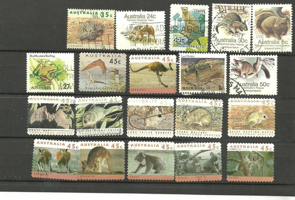 AUSTRALIA - ANIMALE, PASARI, REPTILE, 20 timbre stampilate, LOT44 ...