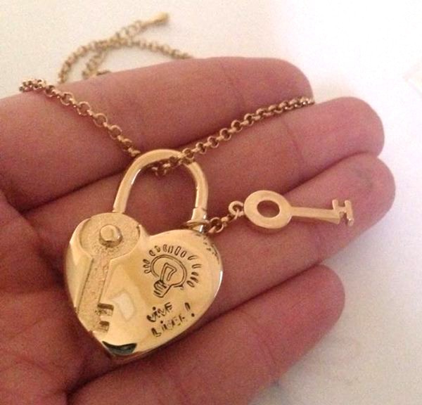 OFERTA-Colier INIMA LOVE -Lantisor+pandantiv Inima cu cheita-placat cu ...