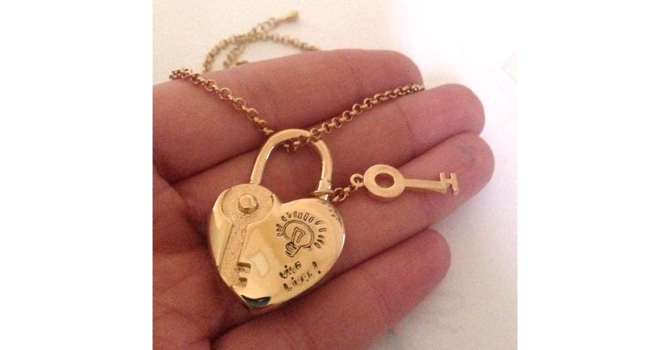 OFERTA-Colier INIMA LOVE -Lantisor+pandantiv Inima cu cheita-placat cu ...