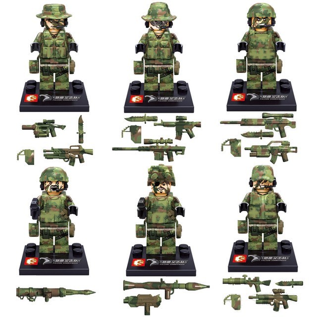 Set 6 minifigurine tip LEGO Armata, soldati comando, include arme tip ...