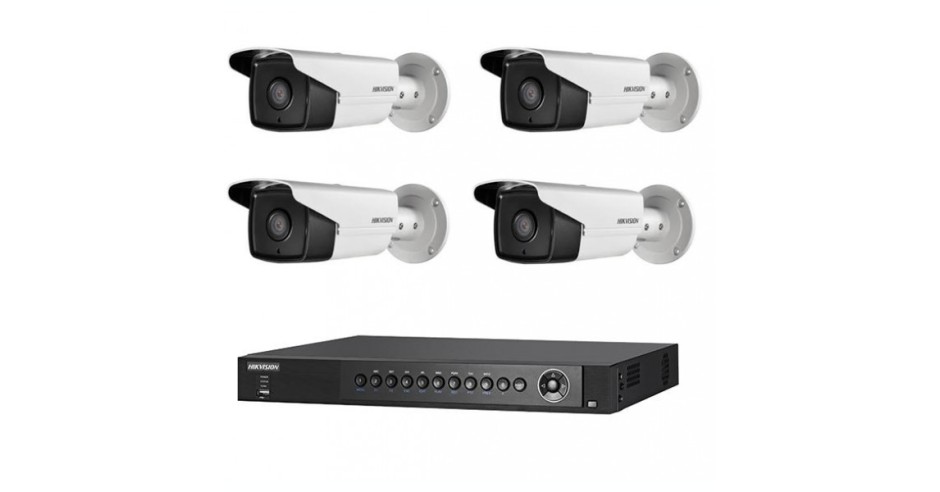 Kit sistem 4 camere supraveghere exterior 5MP TURBOHD HIKVISION 40 m IR ...