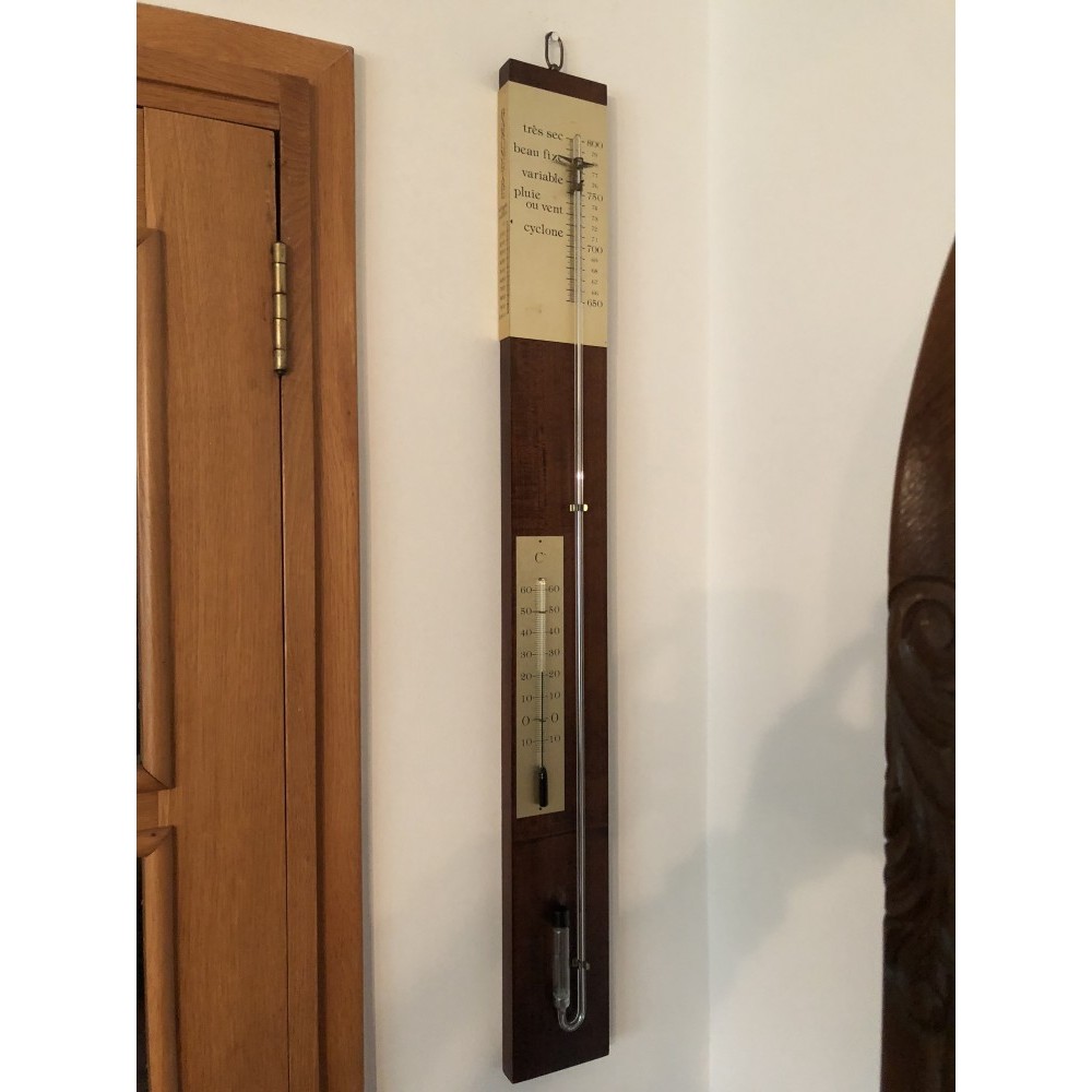 Barometru vechi,cu termometru ,francez.Toricelli,cu coloana de mercur ...