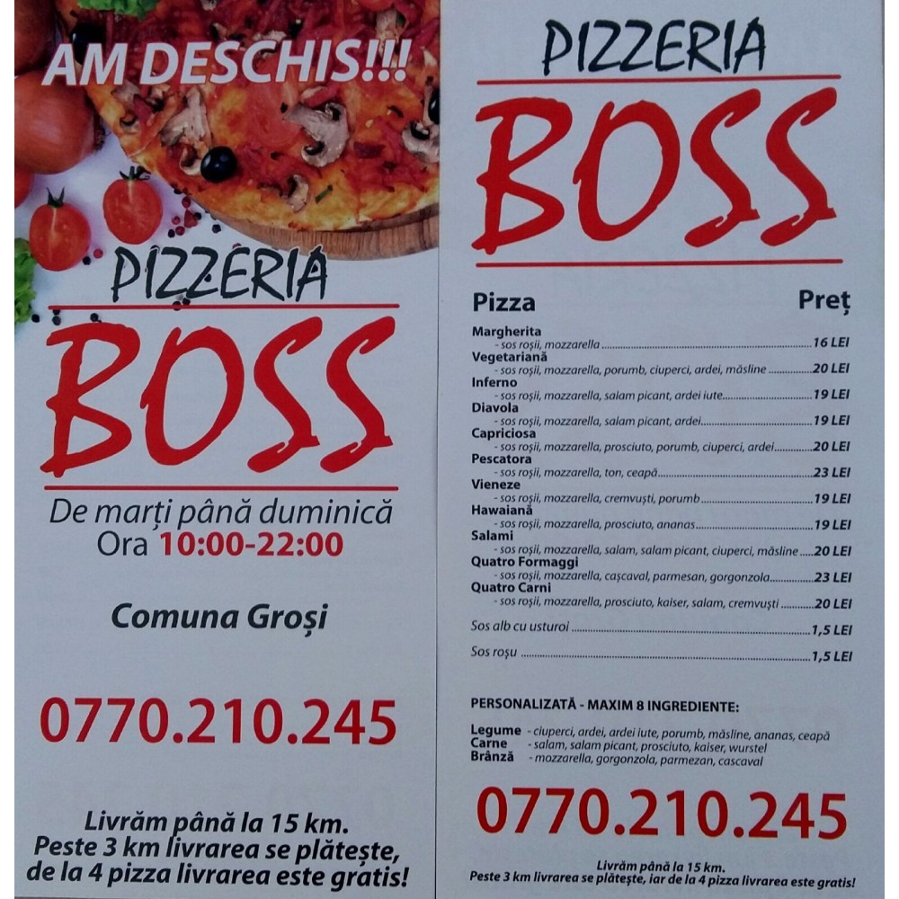 Pizza Boss pizzerie cu livrare la domiciliu din Grosi si livram pina la ...