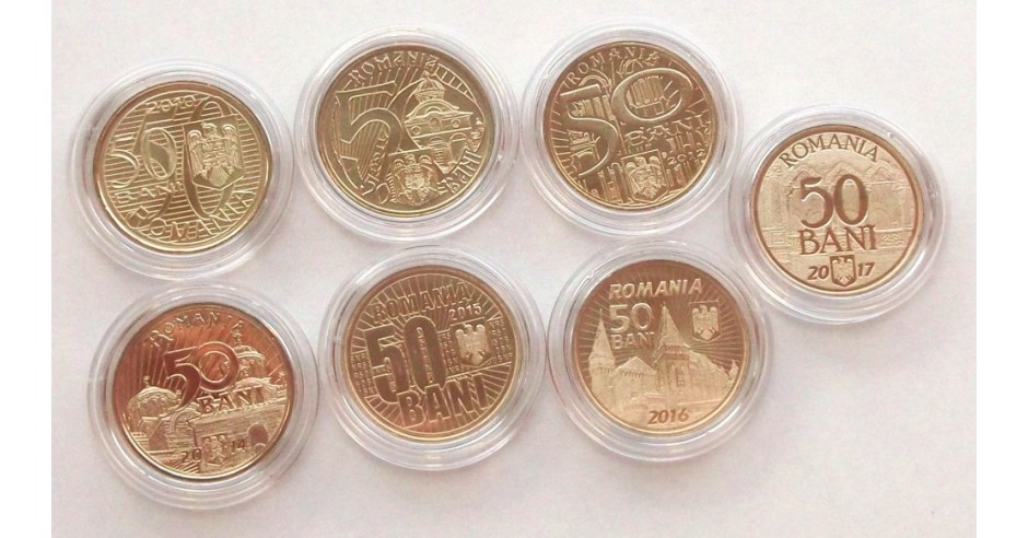 Set lot complet 7 Monede comemorative 50 Bani 2010 - 2017 UNC in ...