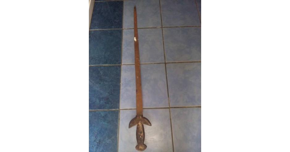 Sabie veche de panoplie,sabie antica mare,maner lemn,107 cm L,4 cm lat ...