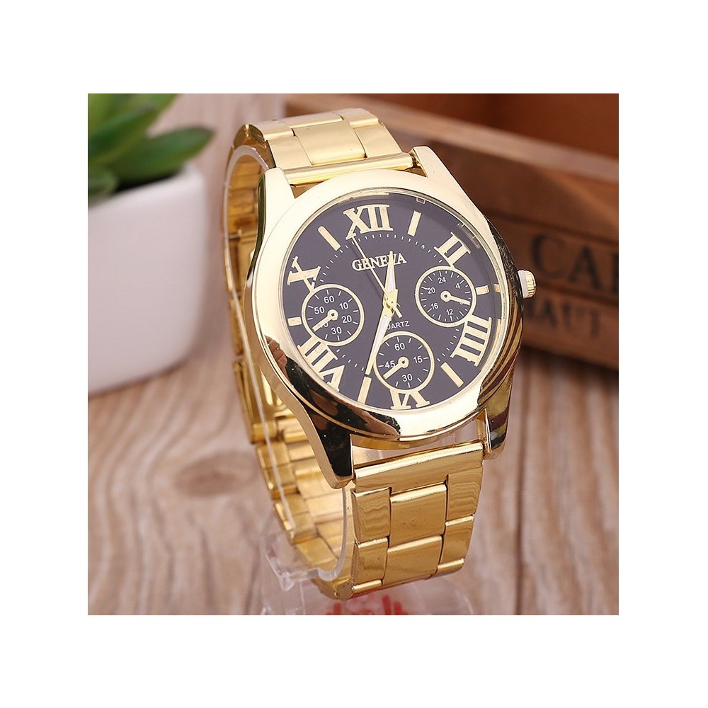 NOU Ceas de dama auriu negru elegant cu cadran analog si curea metalica ...