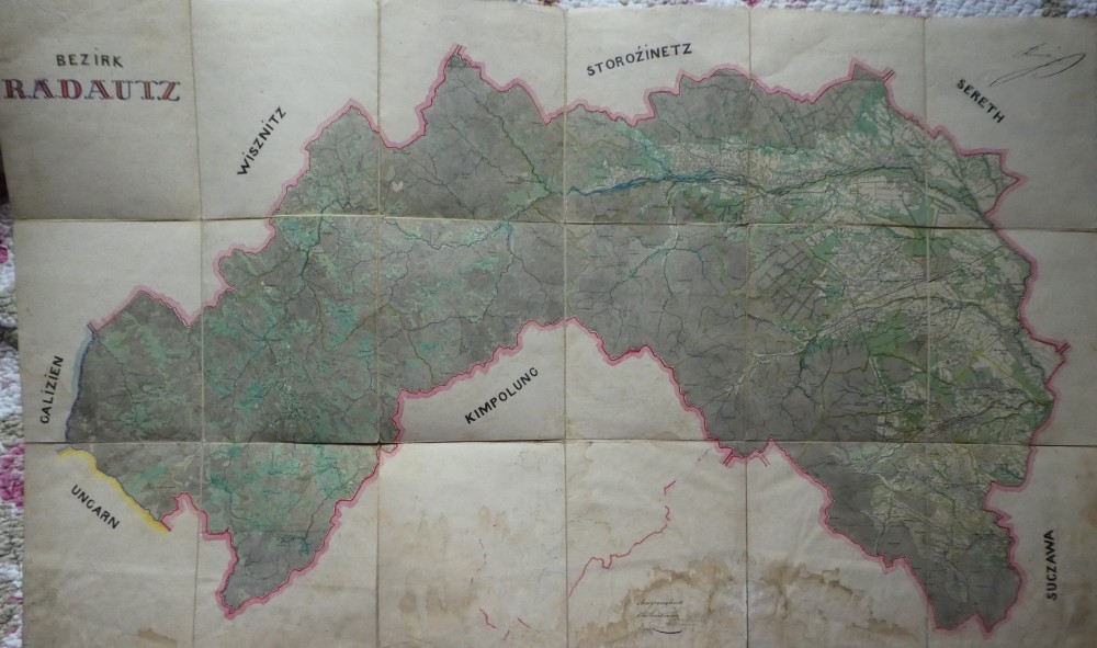Harta manuala a districtul austro - ungar Radauti , Ducatul Bucovinei ...