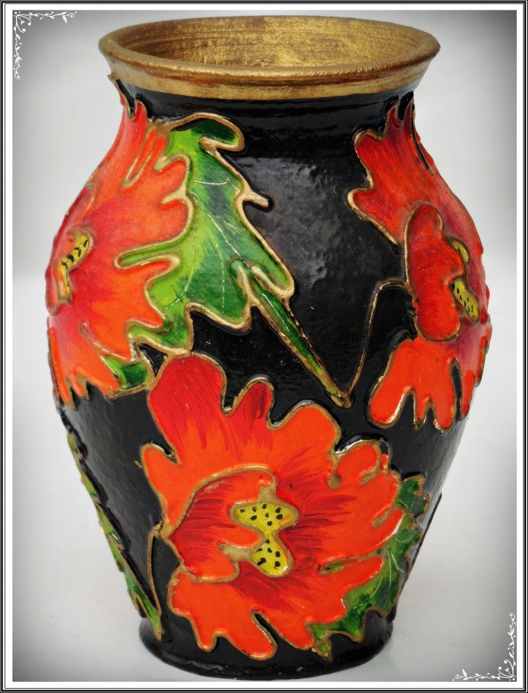 ULCIOR VECHI ROMANESC CONFEC?IONAT DIN CERAMICA PICTATA CU FLORI - VAZA ...