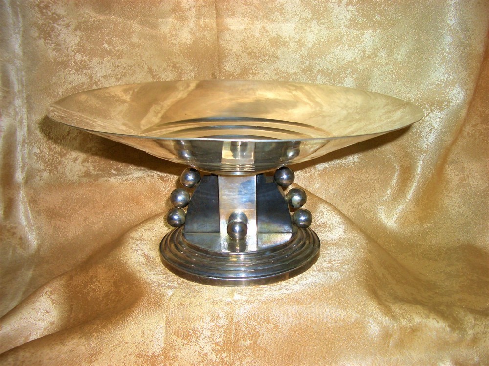 Vas centru masa, fructiera, Art Deco Modernist, placat argint, vintage ...