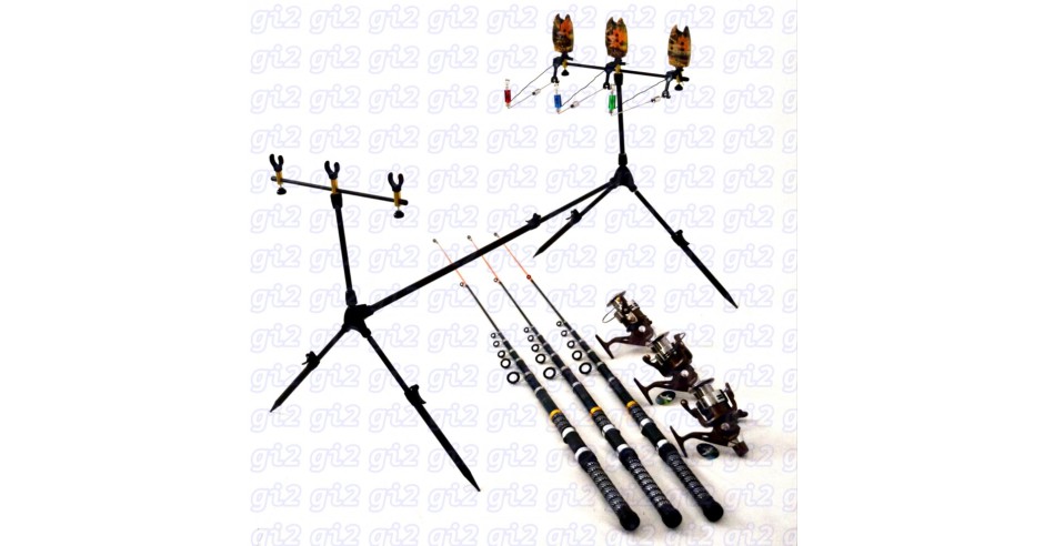 Kit pescuit 3 lansete Black 3,6m cu 3 mulinete NBR50 si rod pod full ...