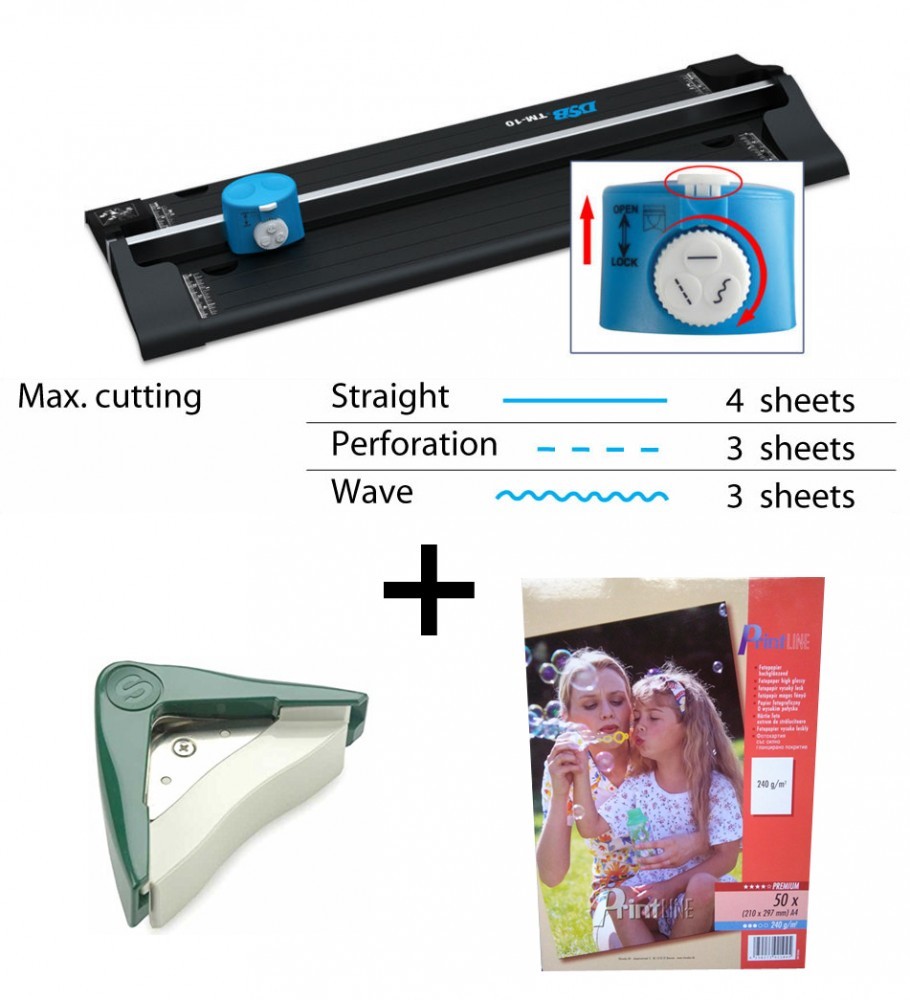 Set Trimmer hartie 3 in 1 + Rotunjitor colturi + Hartie foto 240g/mp ...