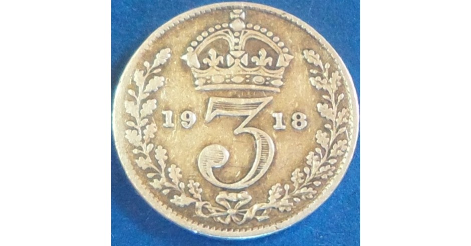 MONEDA ISTORICA ARGINT 3 PENCE - ANGLIA, anul 1918 * CJACOD 62 - RARUTA ...