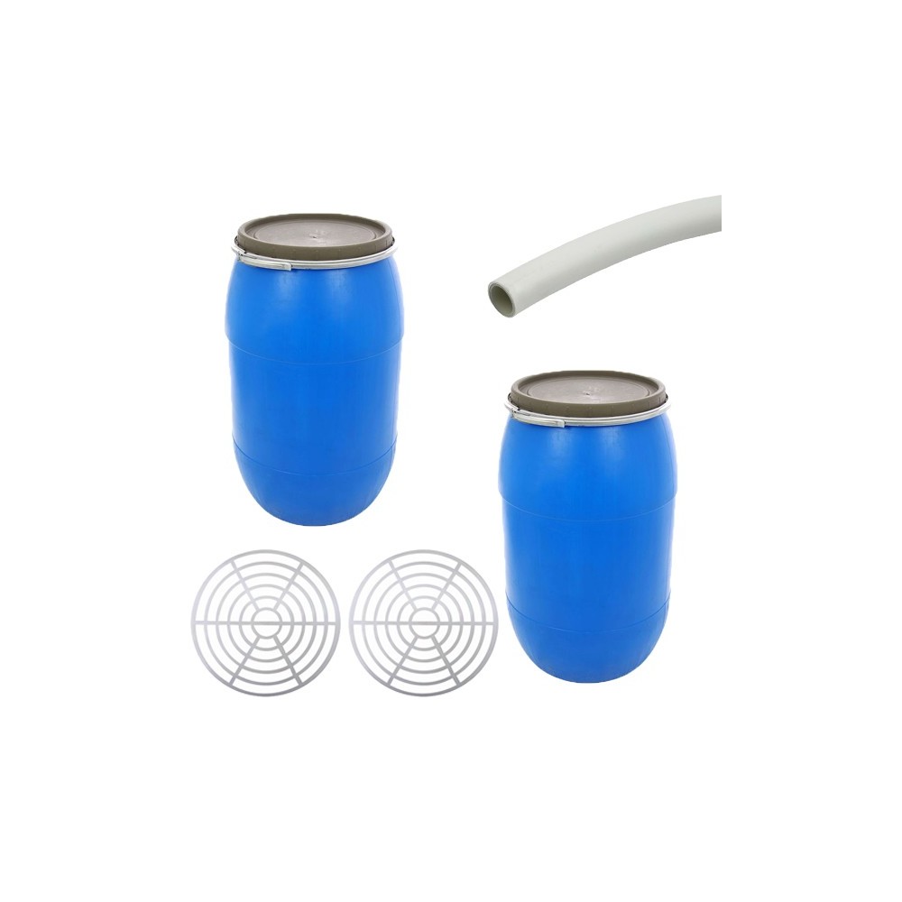 2 x Butoi 60L din plastic alimentar cu cerc metalic + Accesorii | Okazii.ro