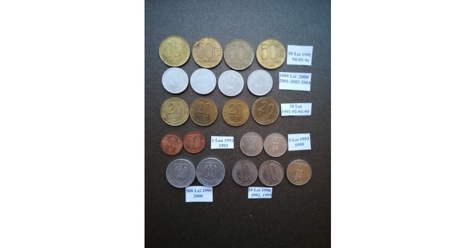 Monedele Romaniei 1990-2004, 21 monede diferite (vezi descrierea) dupa ...