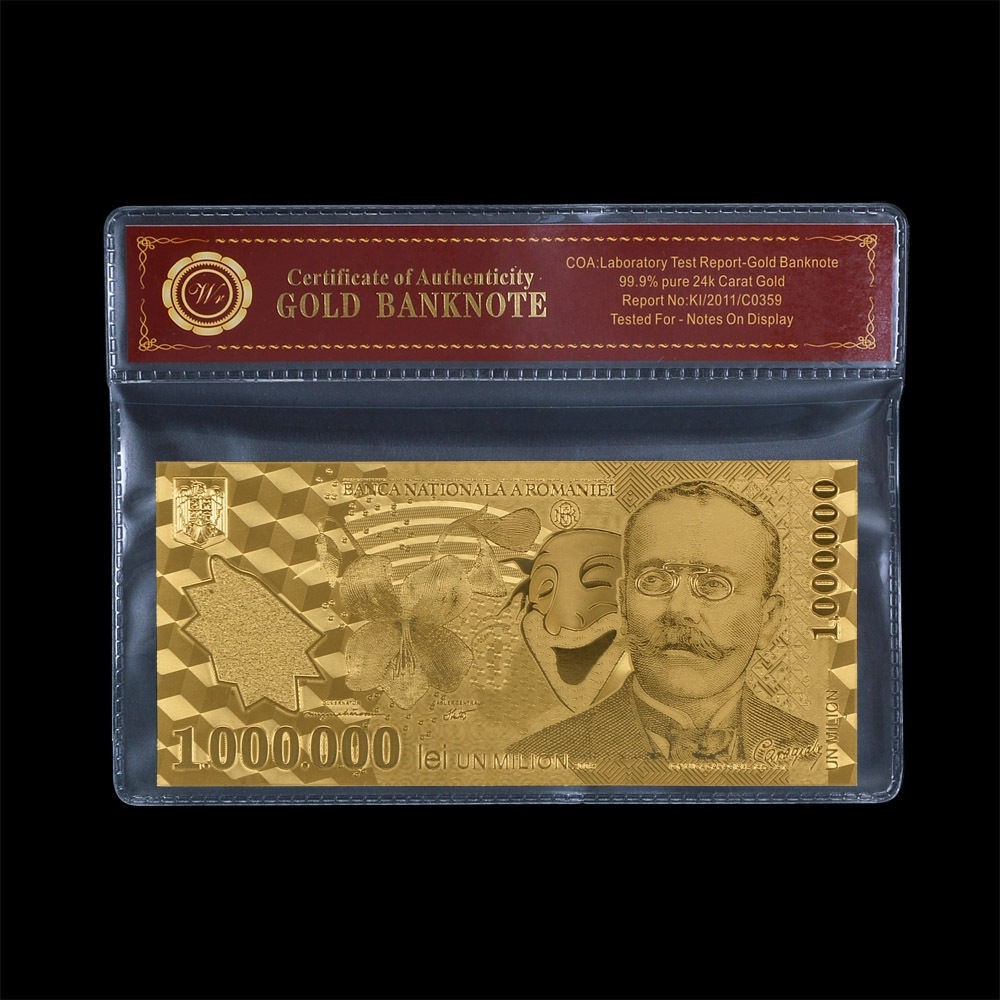1000000 LEI 2003 BANCNOTA POLYMER (PLASTIC) PLACATA CU AUR 24K IN ...