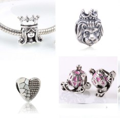 Set 4 charm-uri talismane pentru bratara Pandora - inima printesa rege ...
