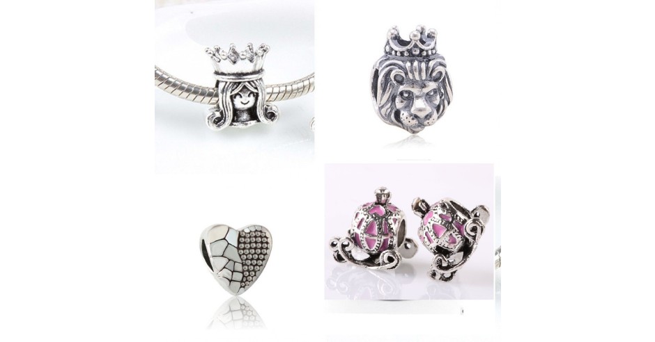 Set 4 charm-uri talismane pentru bratara Pandora - inima printesa rege ...