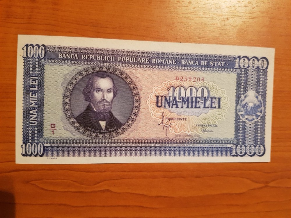 BANCNOTA 1000 LEI, ANUL 1950, BANCNOTE ROMANESTI, STARE IMPECABILA ...